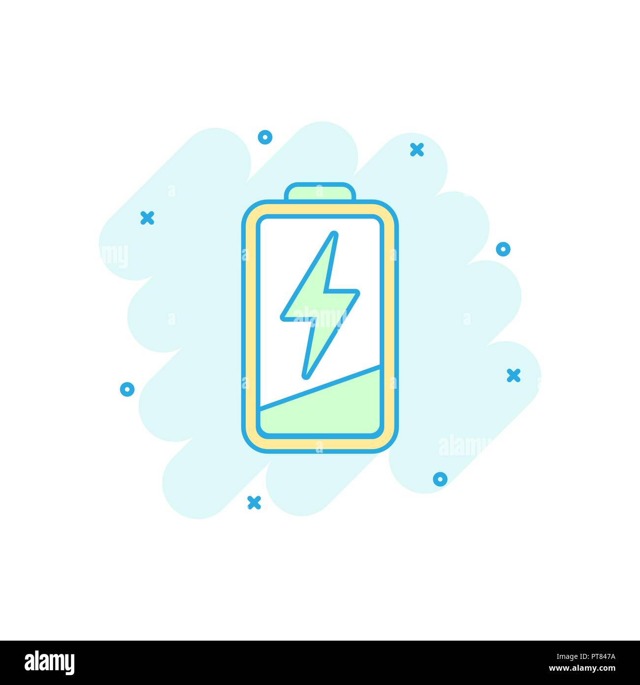 Cartoon colored battery icon in comic style. Battery power illustration ...