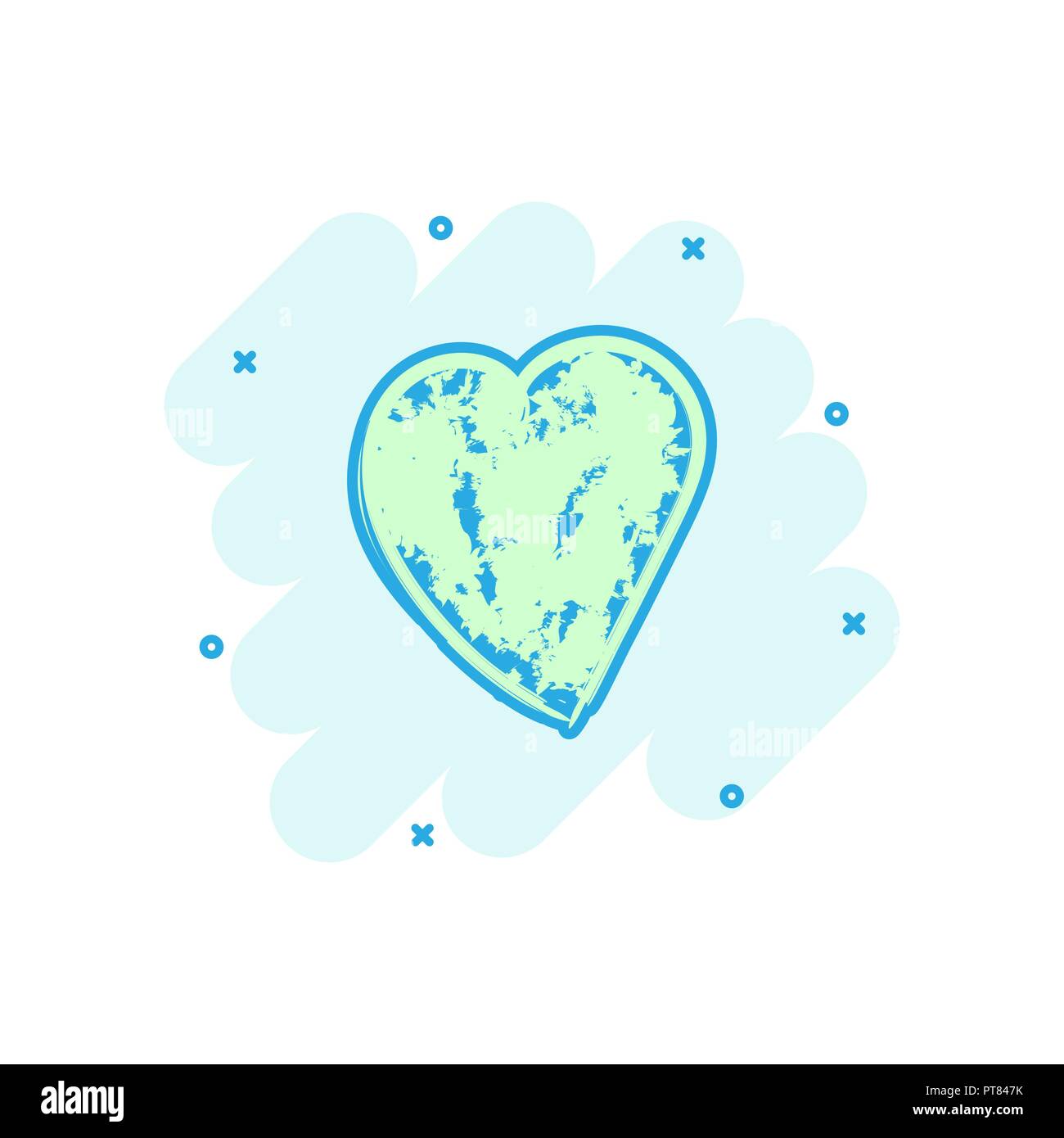 Cartoon colored heart icon in comic style. Love hand drawn illustration ...
