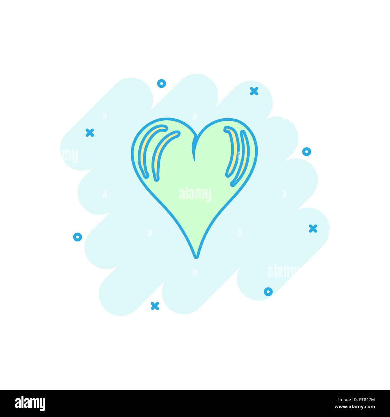 Cartoon colored heart icon in comic style. Love hand drawn illustration ...