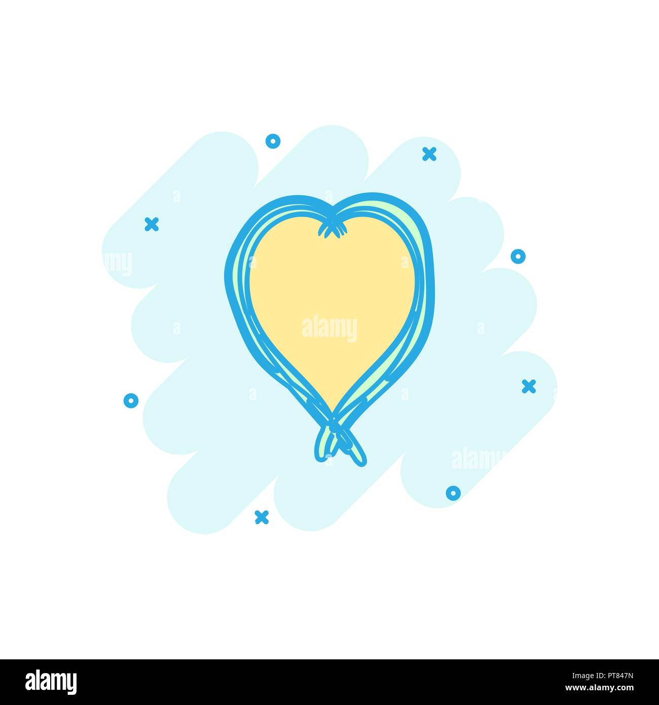 Cartoon colored heart icon in comic style. Love hand drawn illustration ...