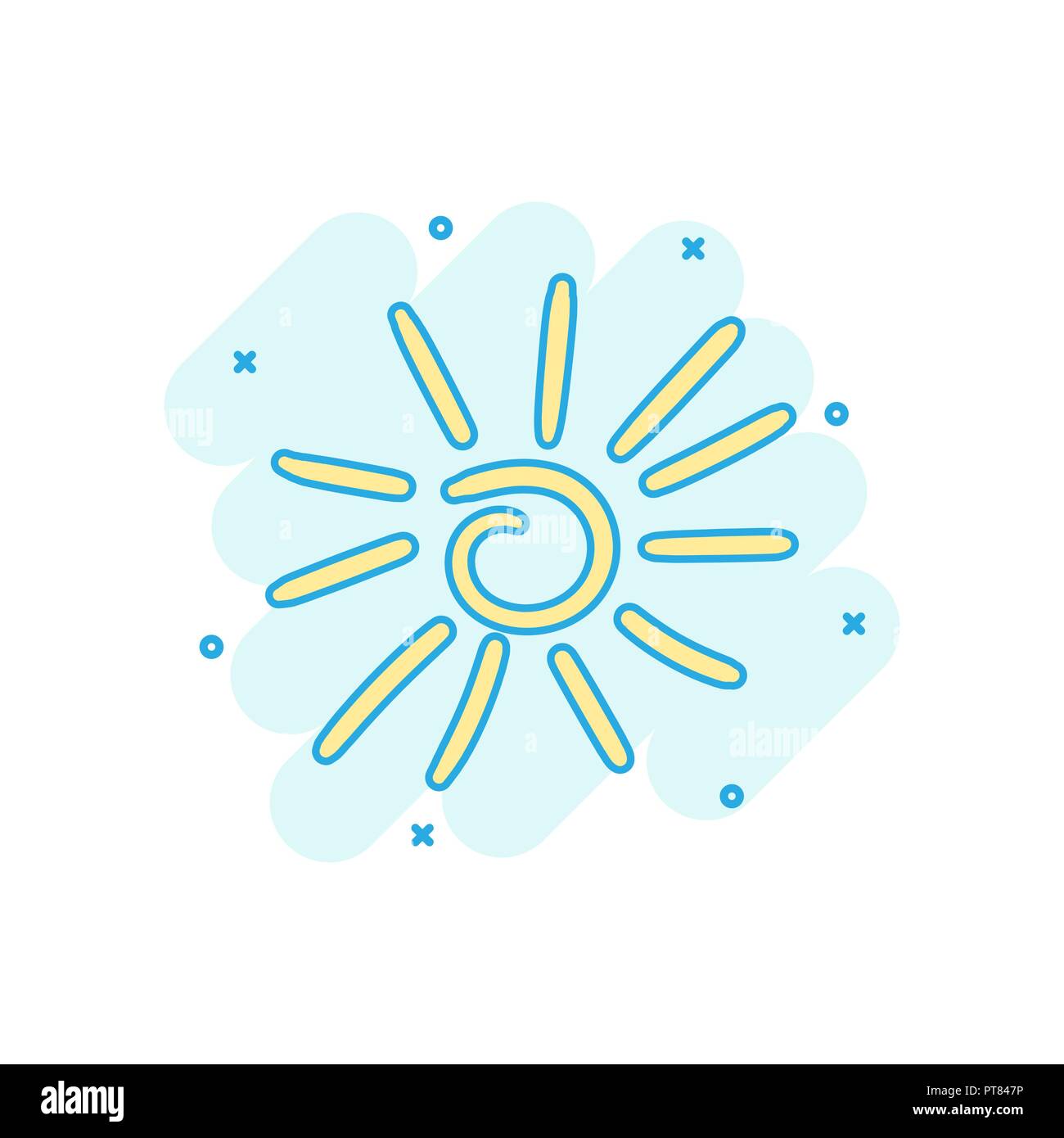 Cartoon colored hand drawn sun icon in comic style. Sunlight ...