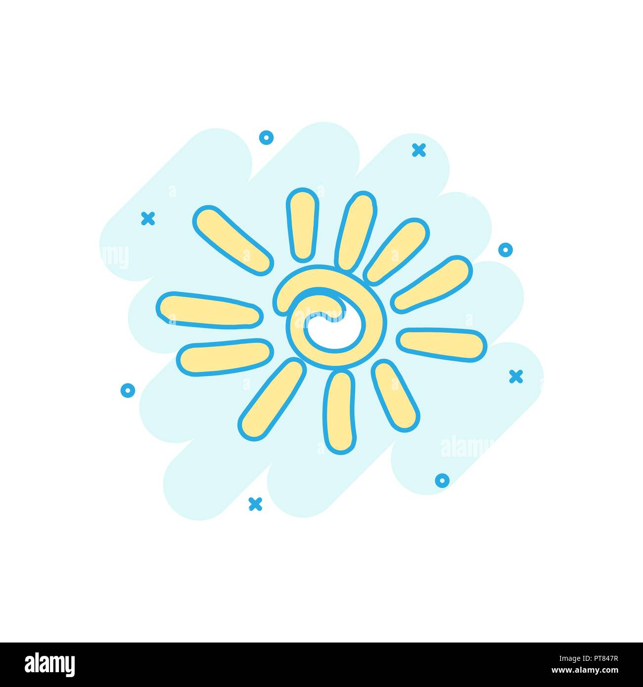Cartoon colored hand drawn sun icon in comic style. Sunlight ...