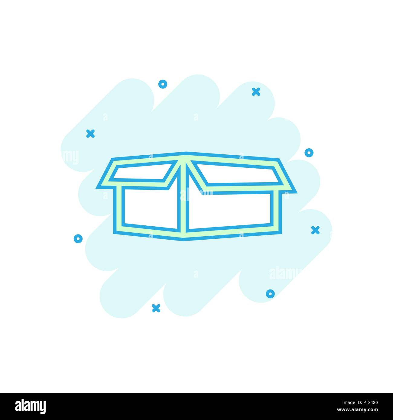 Cartoon colored open box icon in comic style. Shipping pack ...