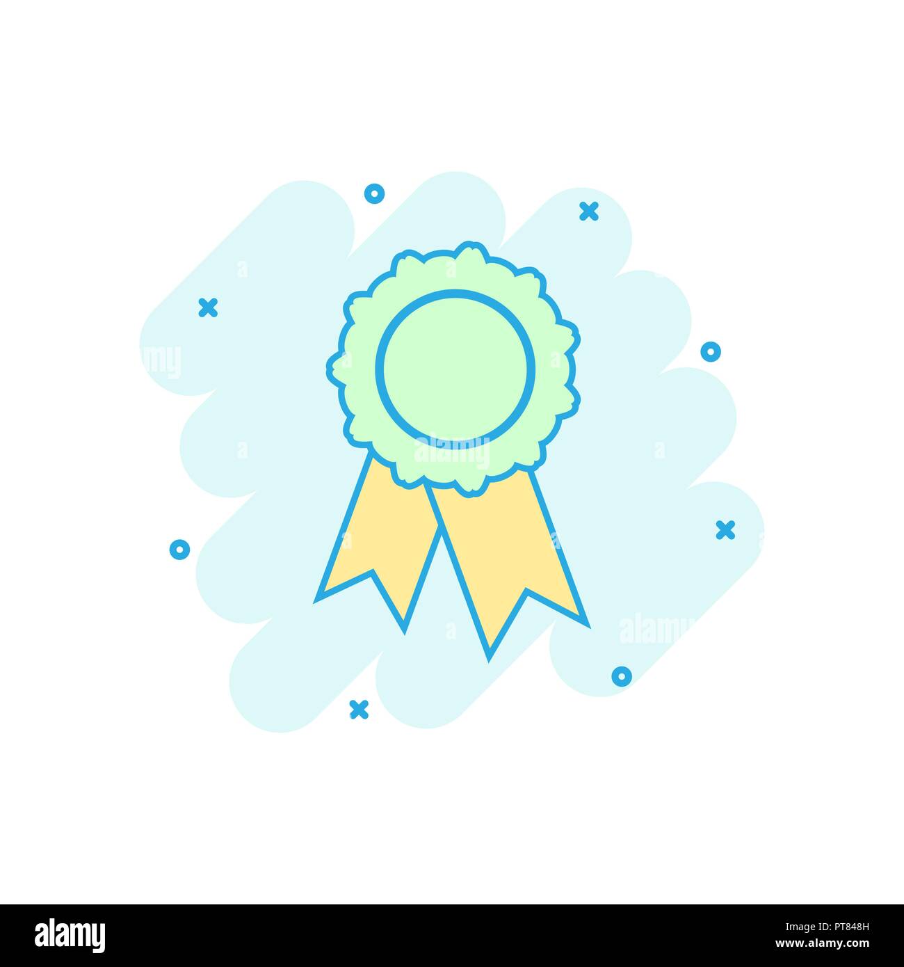 Cartoon colored badge ribbon icon in comic style. Award medal ...