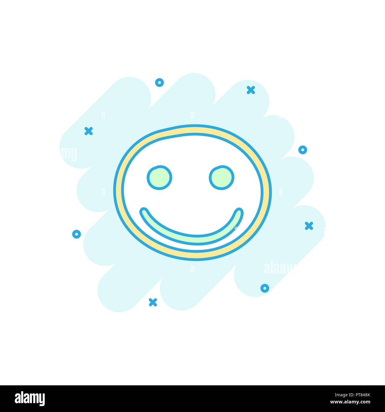 Cartoon colored hand drawn smiley face icon in comic style. Smile ...