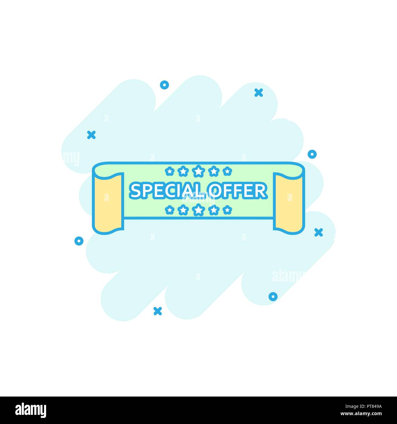Vector cartoon special offer ribbon icon in comic style. Discount, sale ...