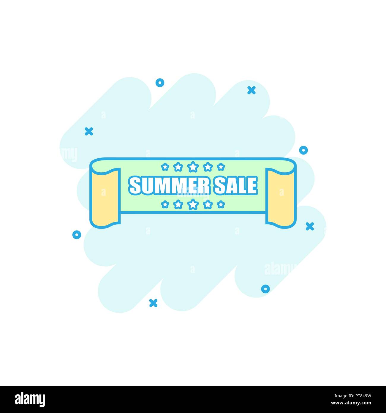 Vector cartoon summer sale ribbon icon in comic style. Discount, sale ...