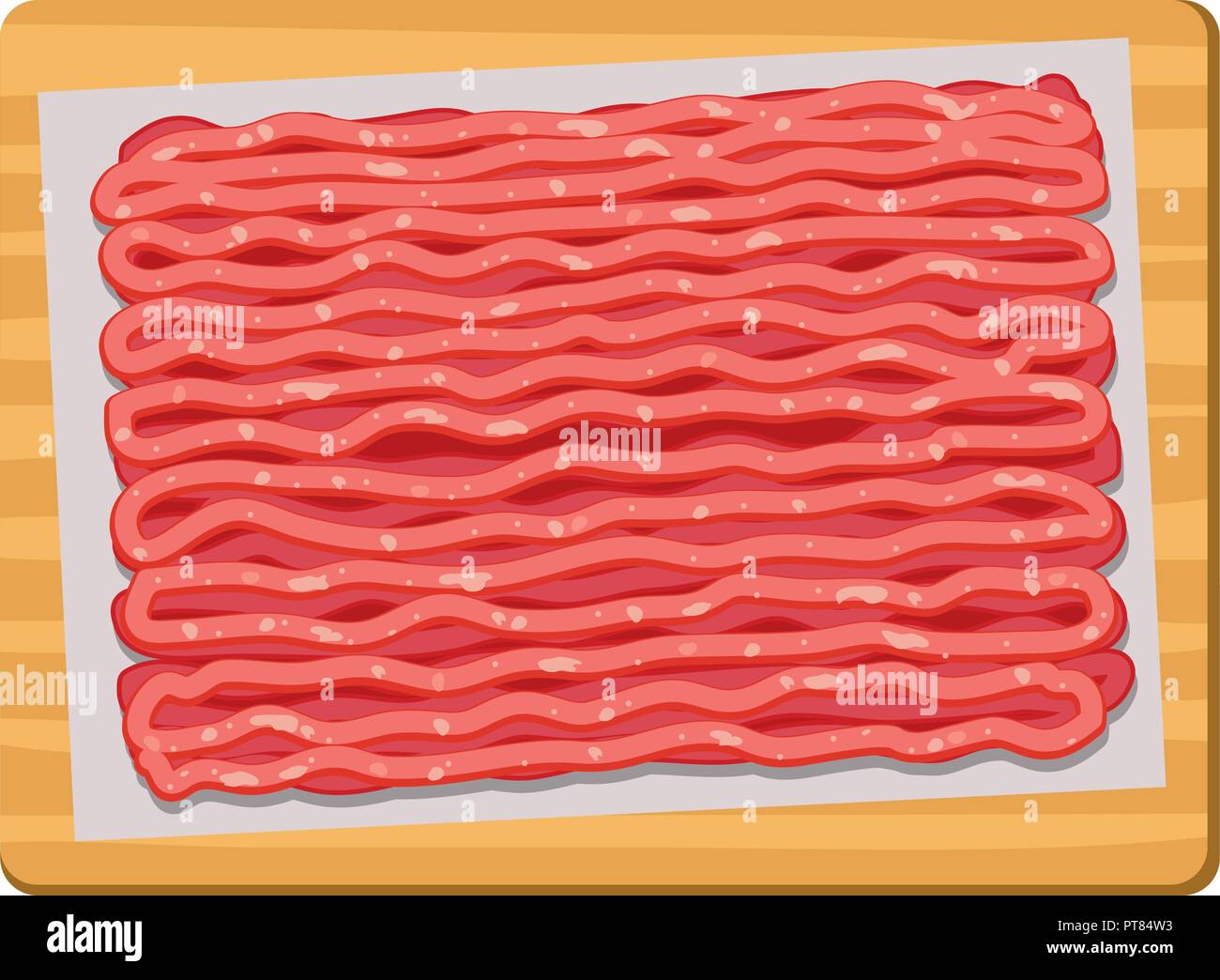 vector minced meat on wooden kitchen board isolated on white background ...