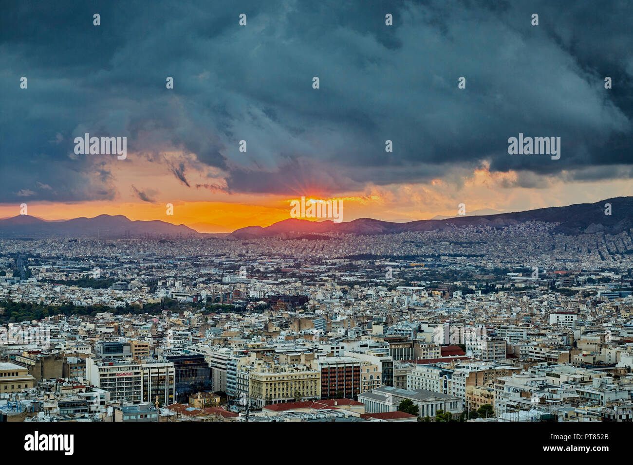 City of Athens Greece at the cloudy sunset after the rain Stock Photo ...