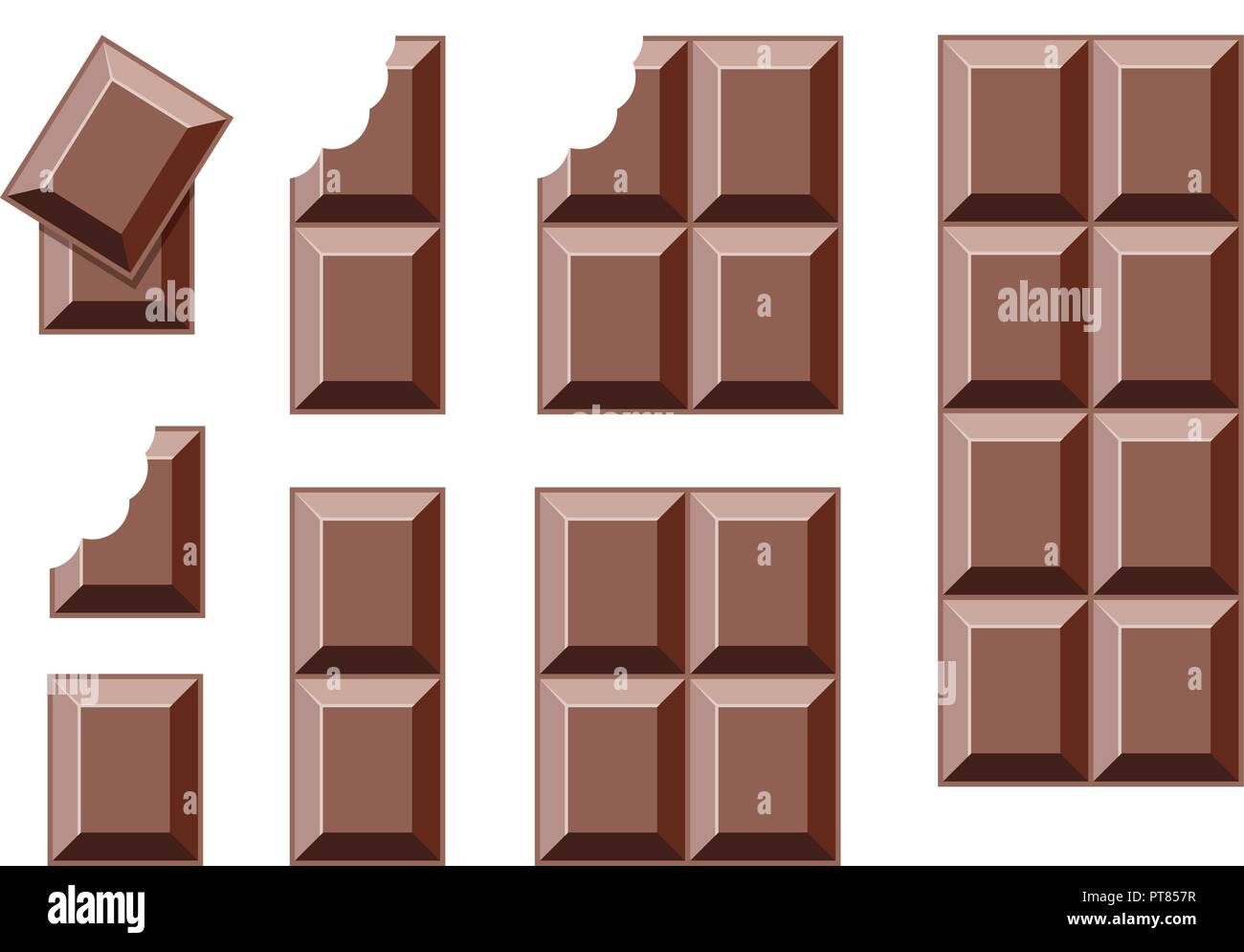 vector chocolate bar pieces isolated on white background. dark or milk ...