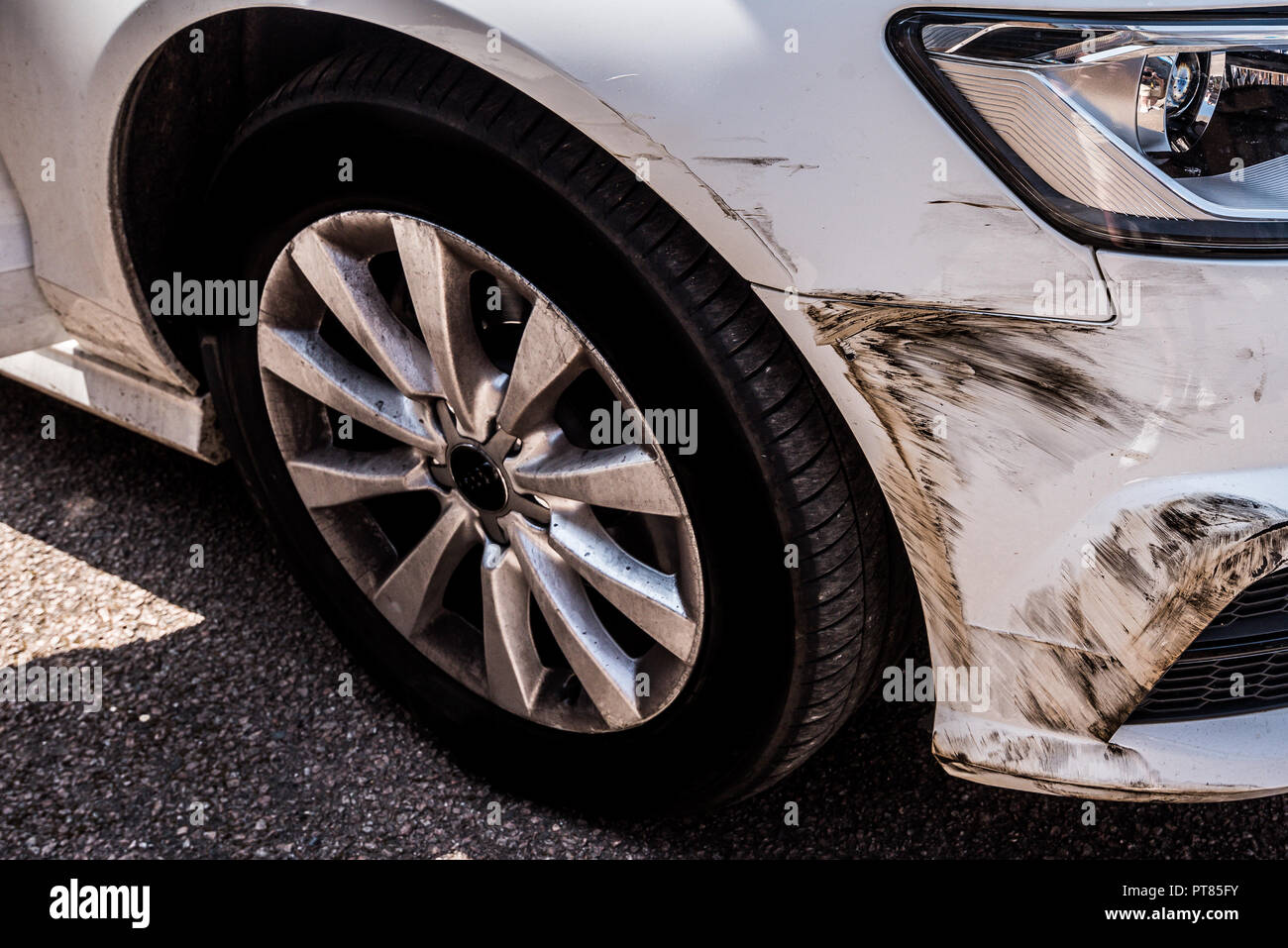 Car Crash and Car Damage. Close up Details Stock Photo - Alamy