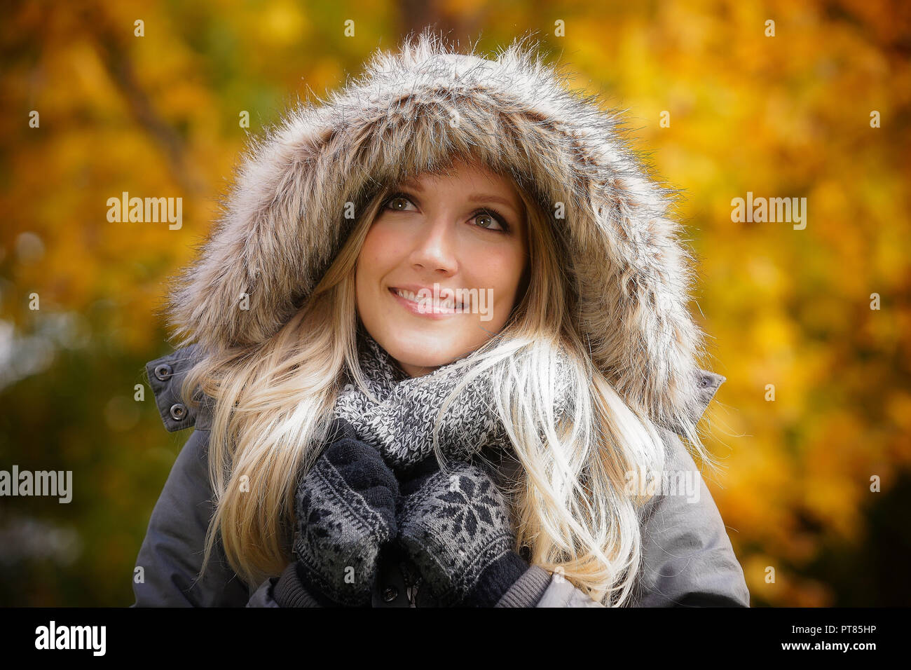 Montreal,Canada 18,October,2015.Portrait of a young woman in autumm ...