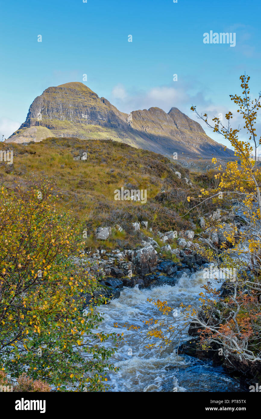 SUILVEN AND RIVER KIRKAIG SUTHERLAND SCOTLANDTHE MOUNTAIN AND RIVER IN ...