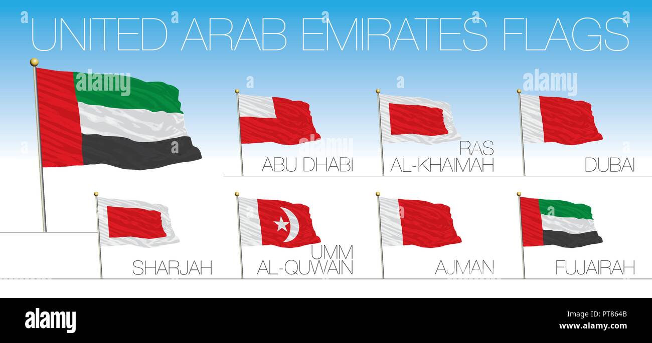 United Arab Emirates official and regional flags, vector illustration ...