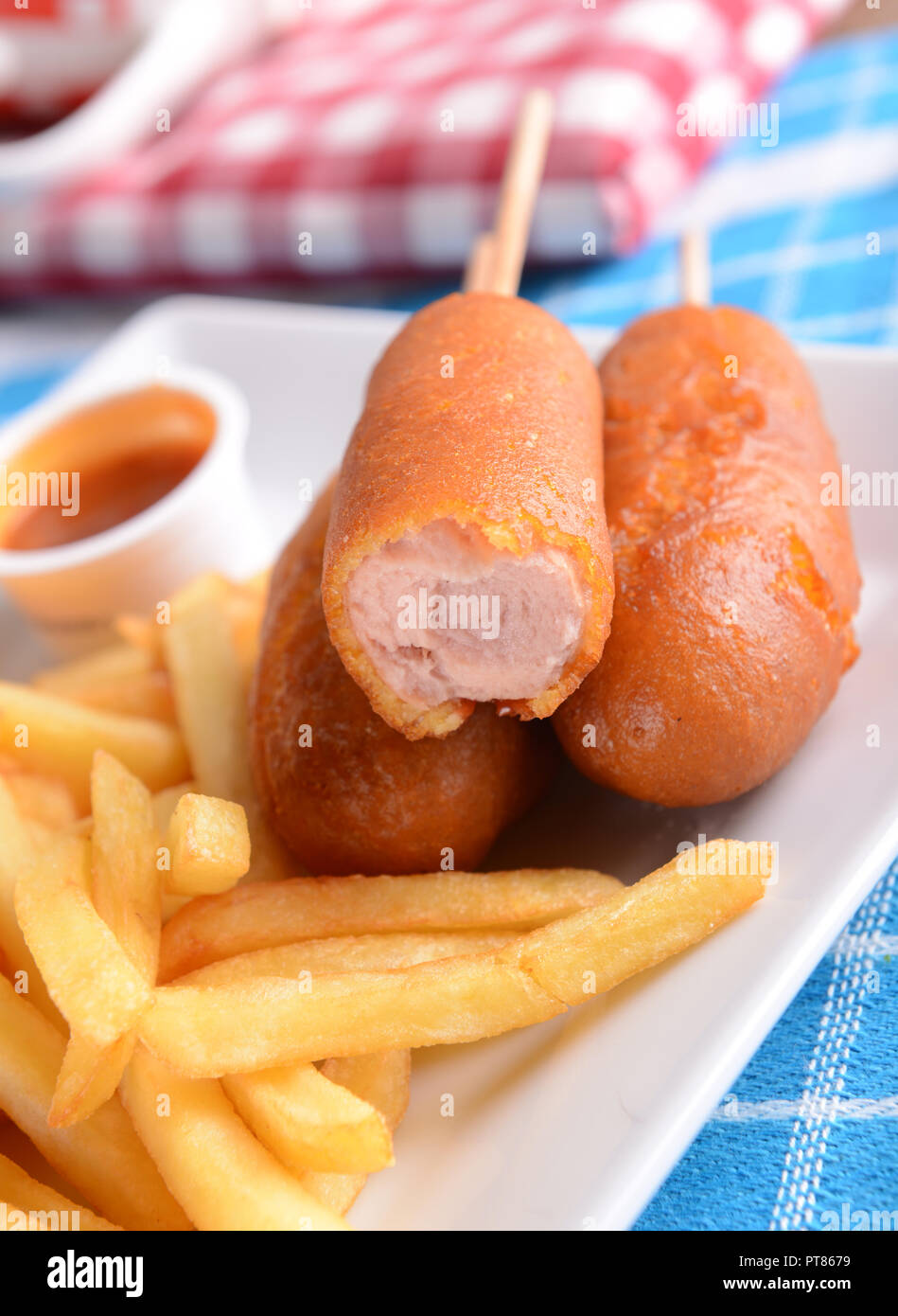 Corn dogs with fries Stock Photo - Alamy