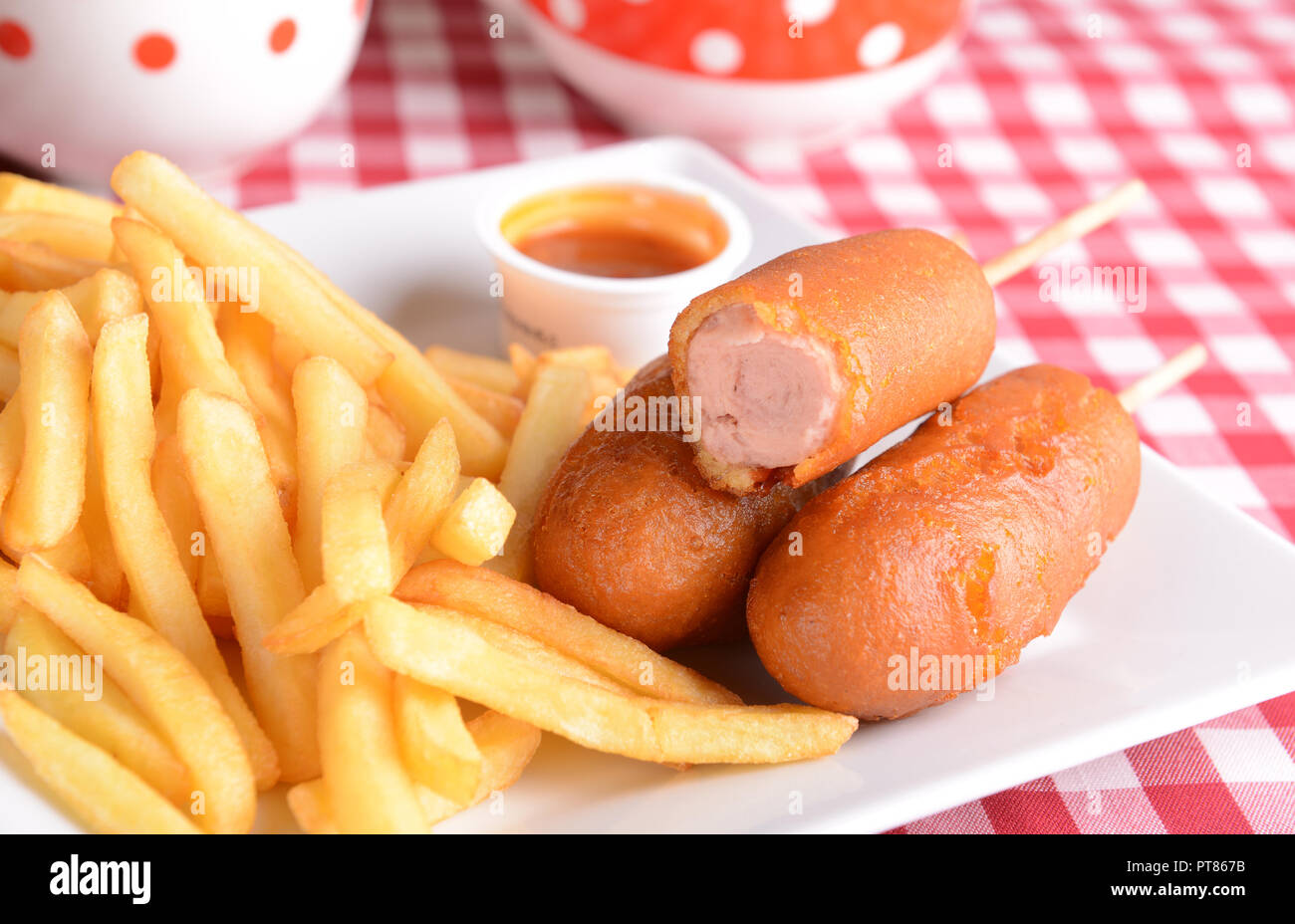 Corn dogs with fries Stock Photo - Alamy
