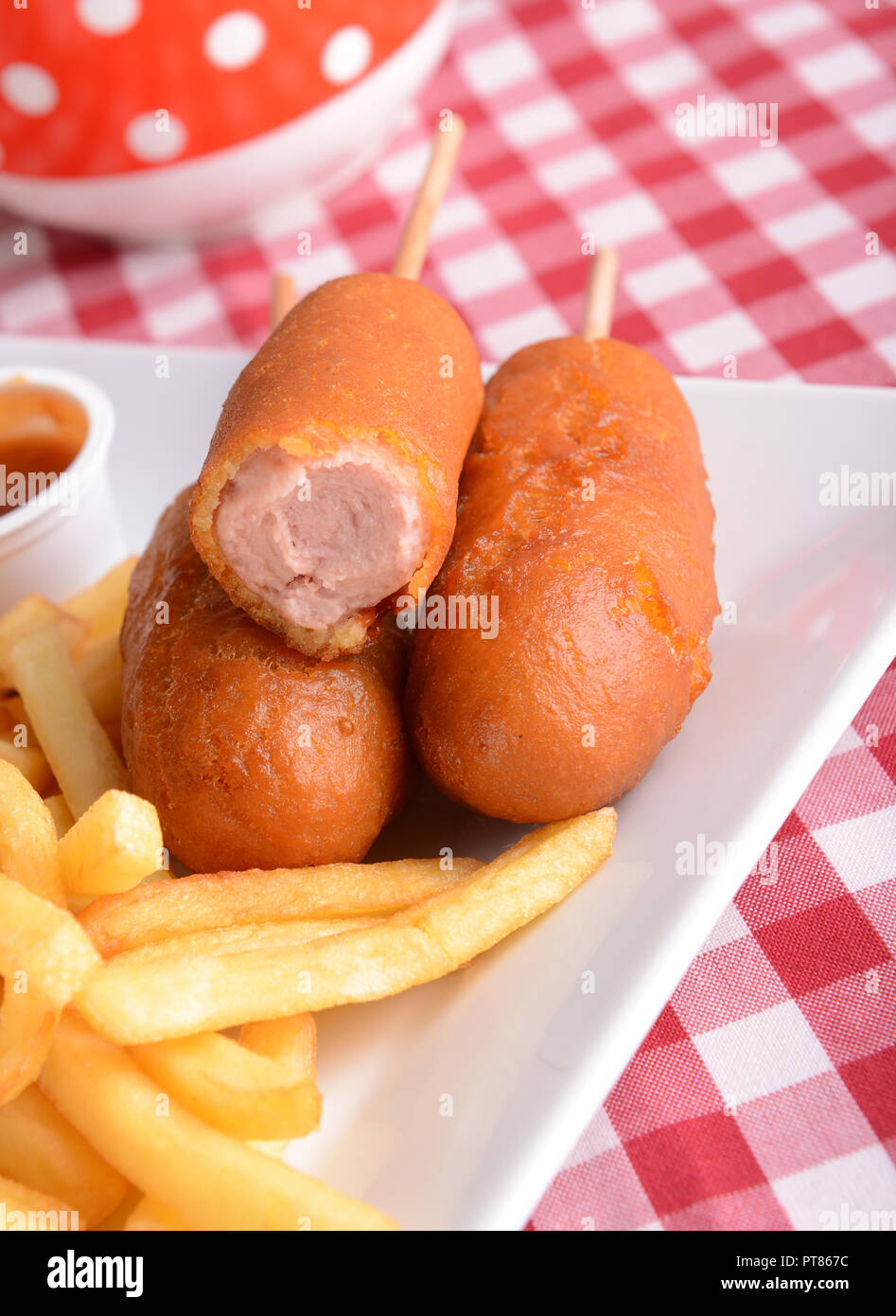 Corn dogs with fries Stock Photo - Alamy