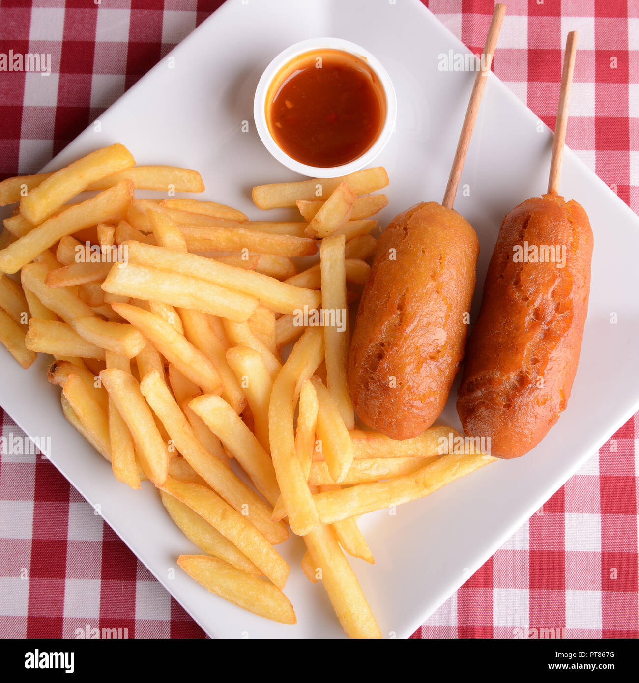 Corn dogs with fries Stock Photo - Alamy