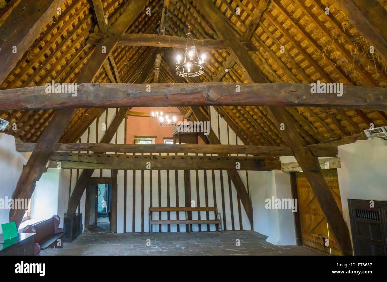 Interior of the late 16th century Manor house showing the cruck built ...