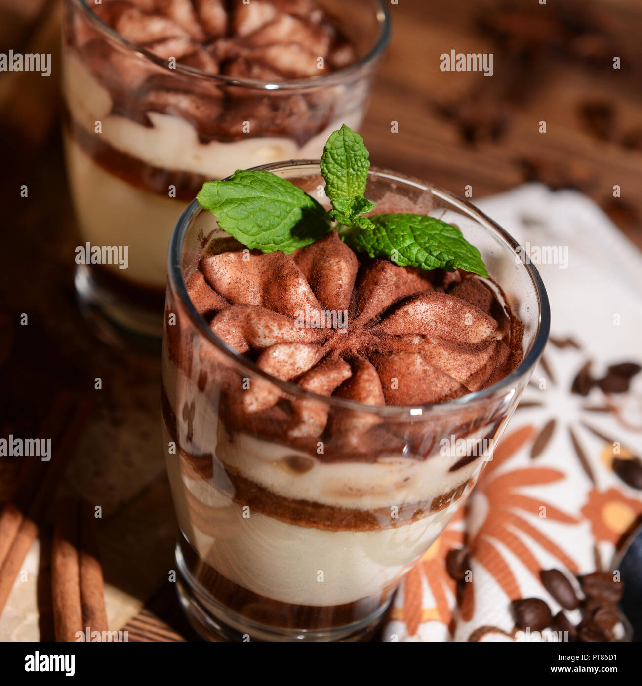 Tiramisu dessert in glass Stock Photo - Alamy
