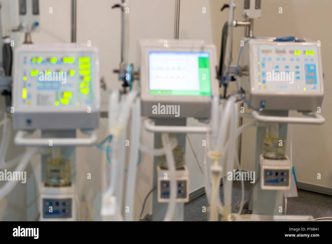 Blur of equipment and medical devices in modern operating room take ...