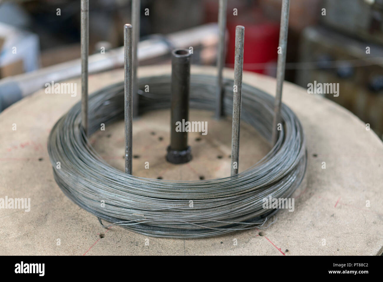 Stainless Steel wire Rolls in construction site.Closeup of Metal Steel ...