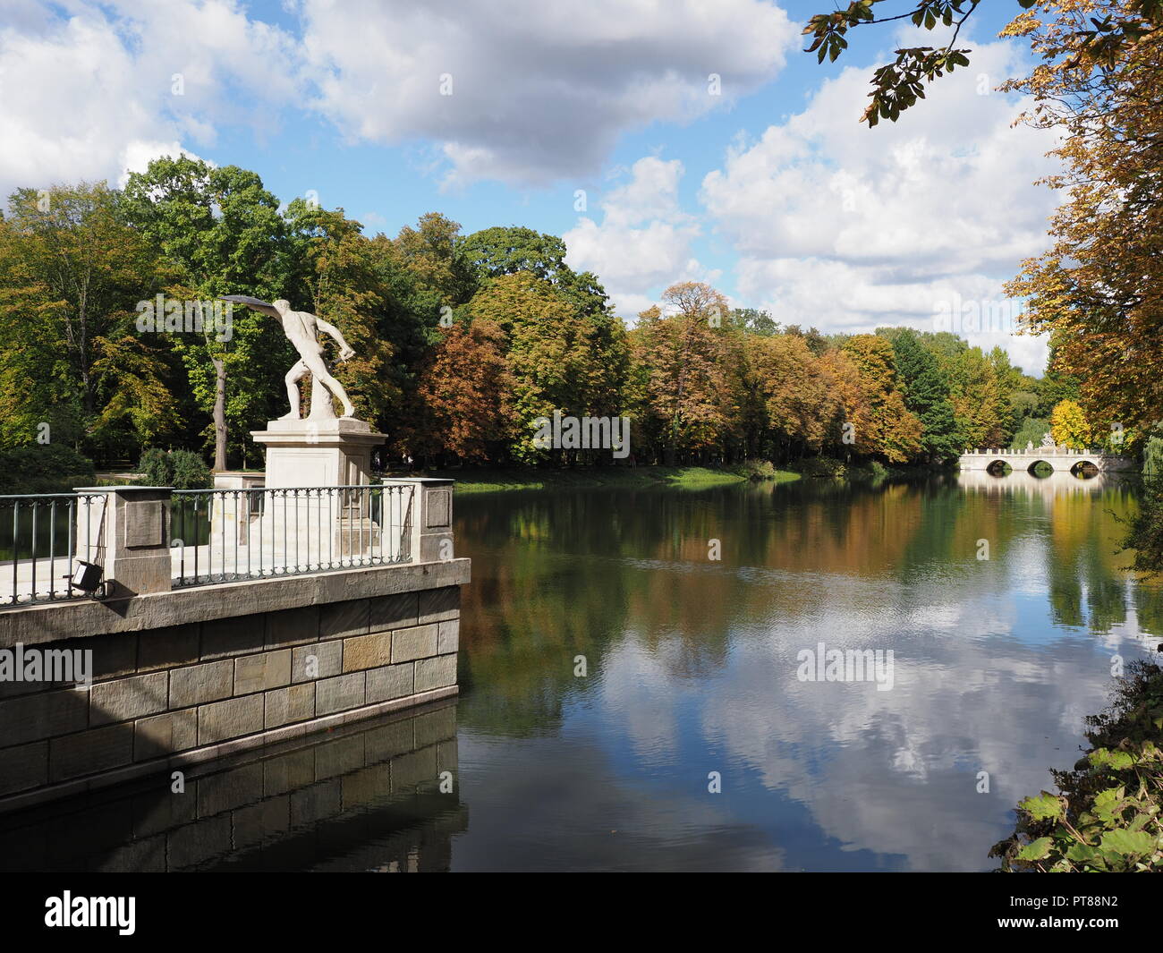 Sculpture and bridge in baths park landscapes in Warsaw european ...