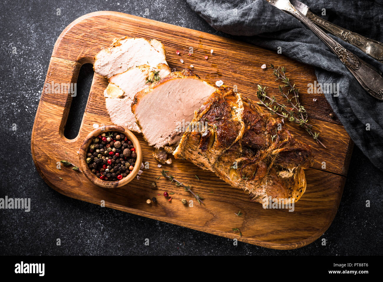 Baked pork meat. Top view Stock Photo - Alamy