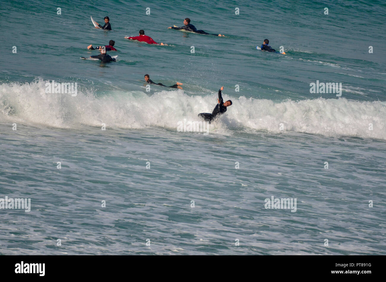 Wave Surfing in the Mediterranean Sea. Netanya, Israel Stock Photo - Alamy