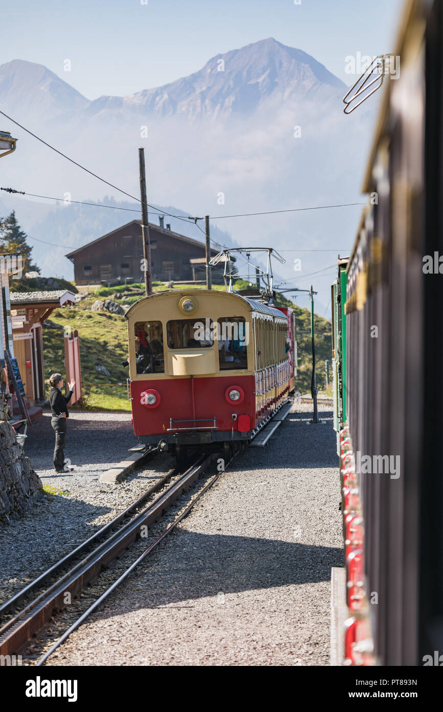 Old passenger train on his way to Schynige Platte from Interlaken ...