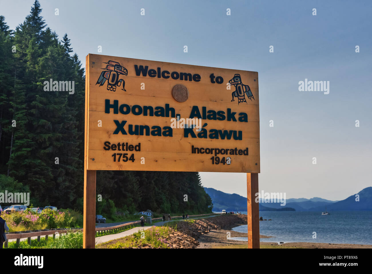 Welcome sign, Hoonah, Alaska, USA Stock Photo - Alamy