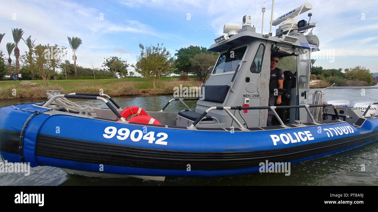 Israeli Police boat in the Kishon River, Haifa, Israel Stock Photo - Alamy