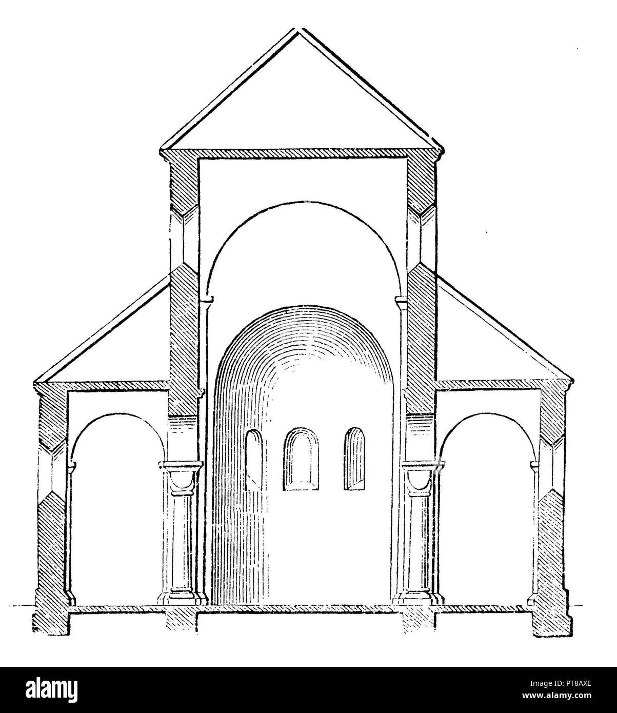 Romanesque basilica: cross-section, 1870 Stock Photo - Alamy