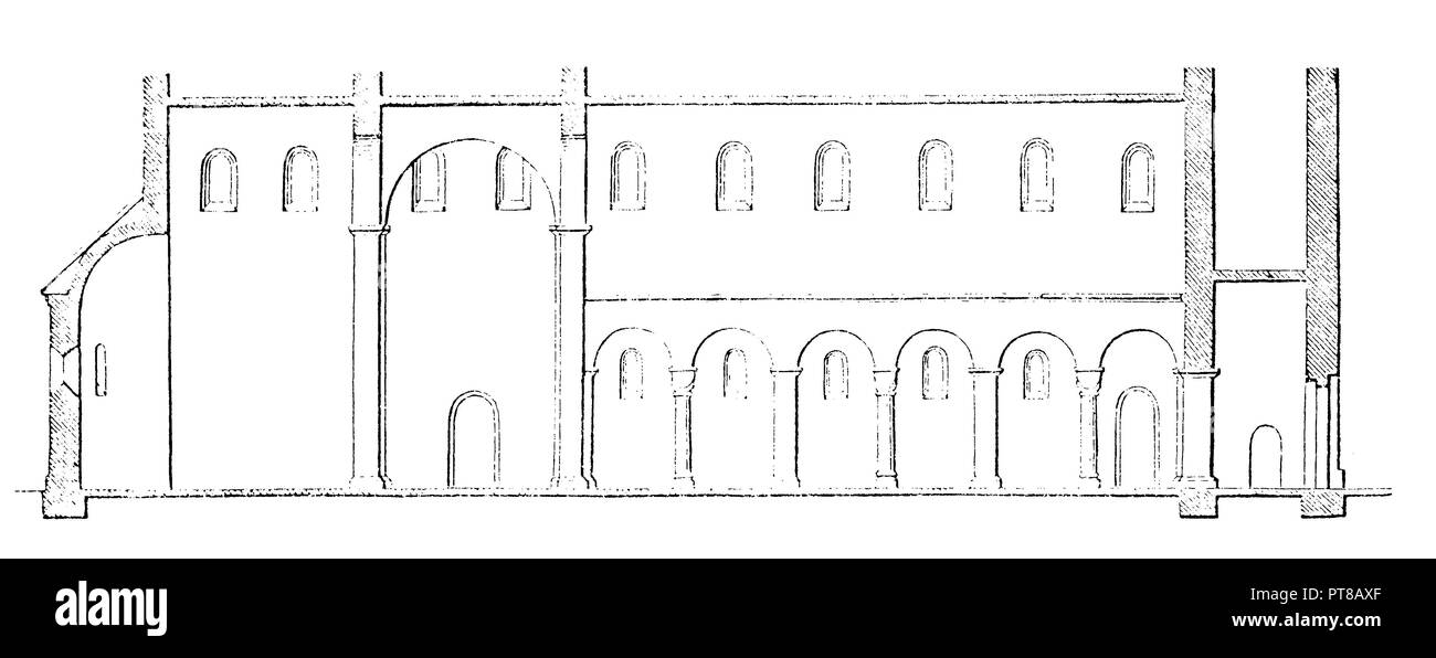 Romanesque basilica: Longitudinal section, 1870 Stock Photo - Alamy