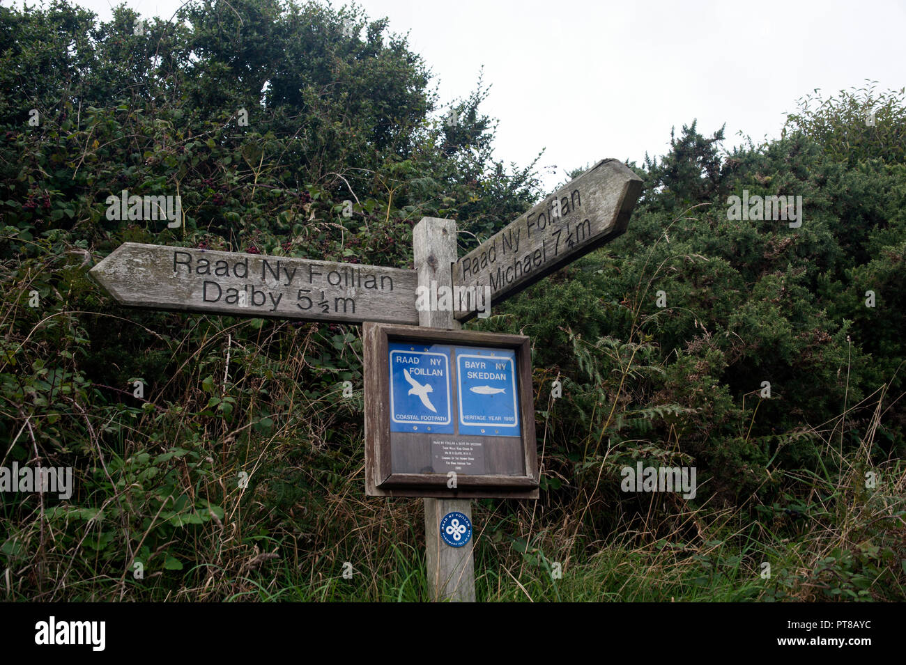 Signage indicating directions to Daley and St. Michael, Isle of Man ...