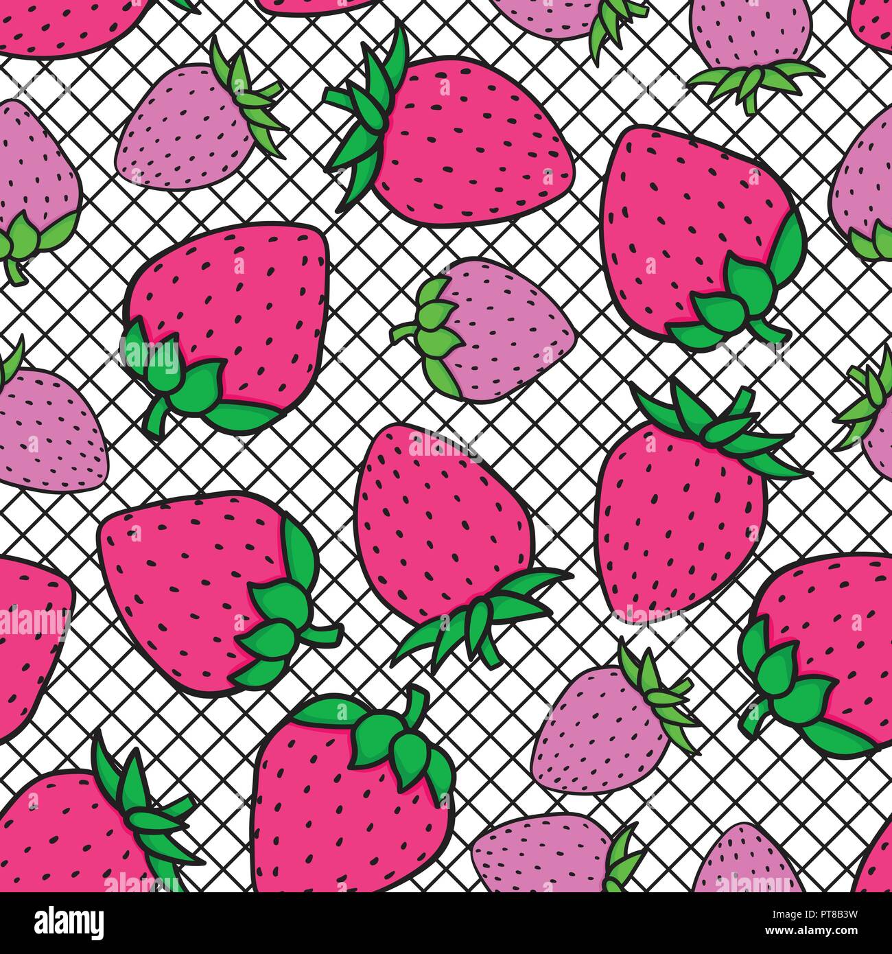 Fashion illustration of a pink strawberry seamless pattern. Hand ...