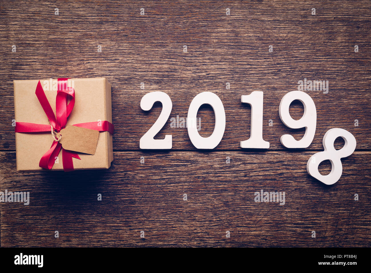 Top view wooden numbers forming the number 2019, For the new year 2019 ...