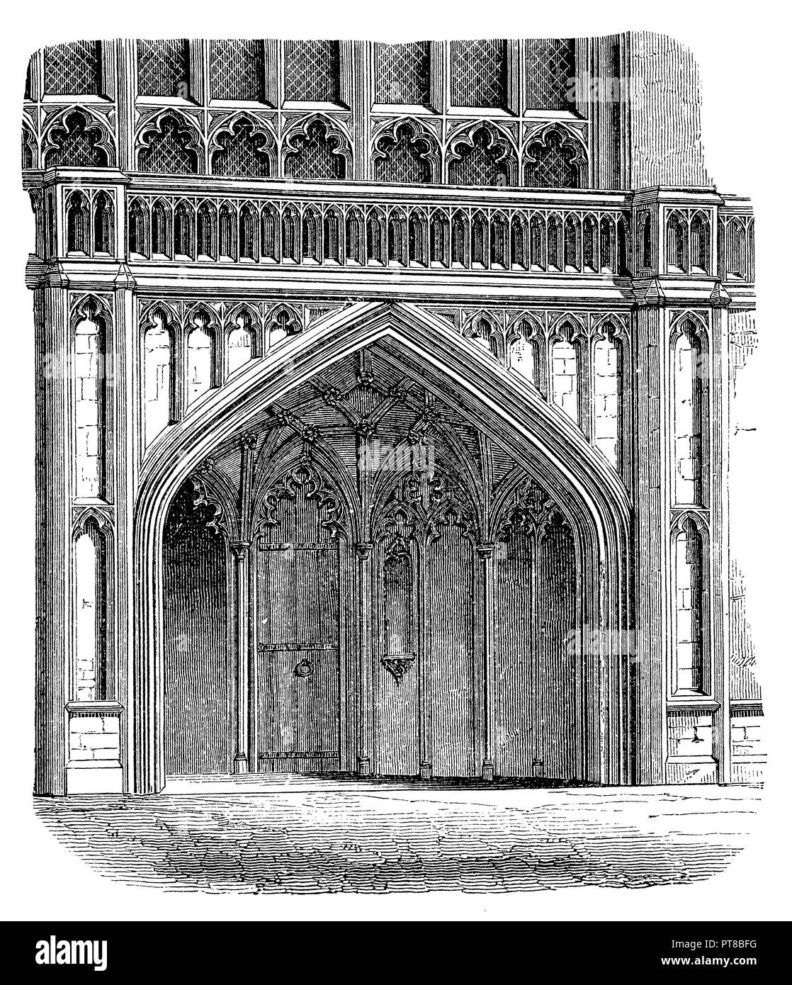 Winchester Cathedral: detail of the west facade, 1870 Stock Photo - Alamy