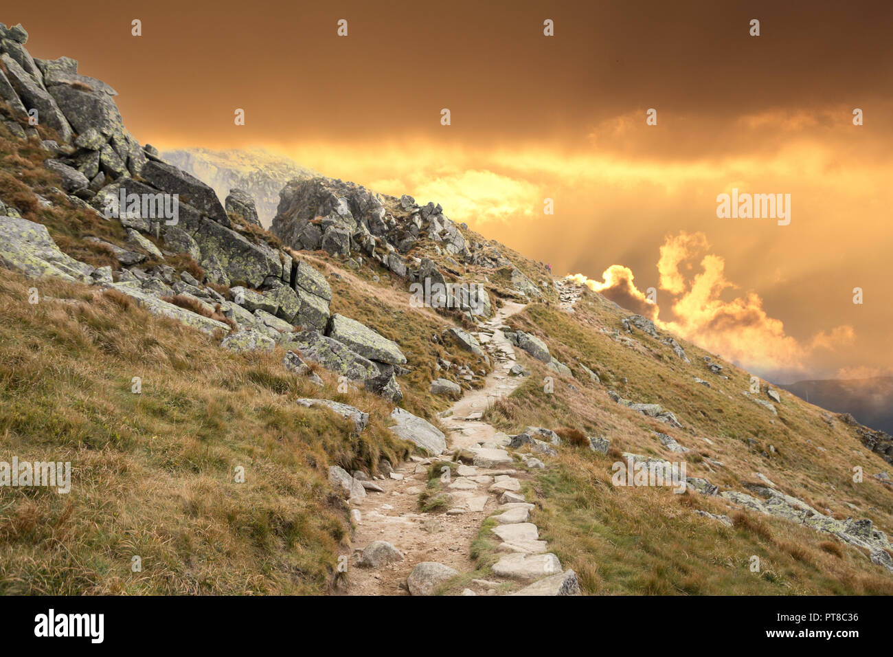 Hiking on mountain sunset hi-res stock photography and images - Alamy