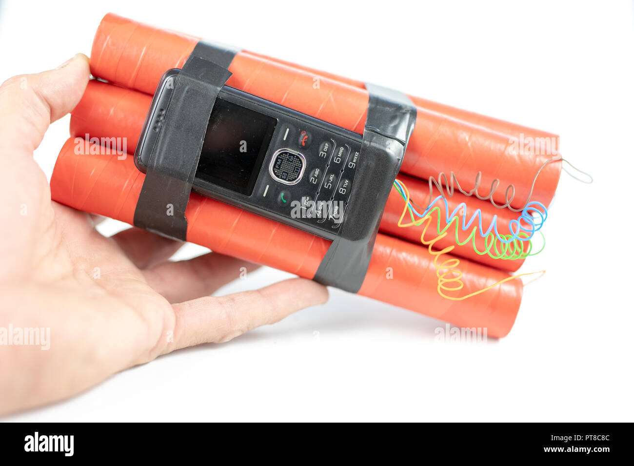 Dynamite sticks with time igniter. Explosive material with ignition ...