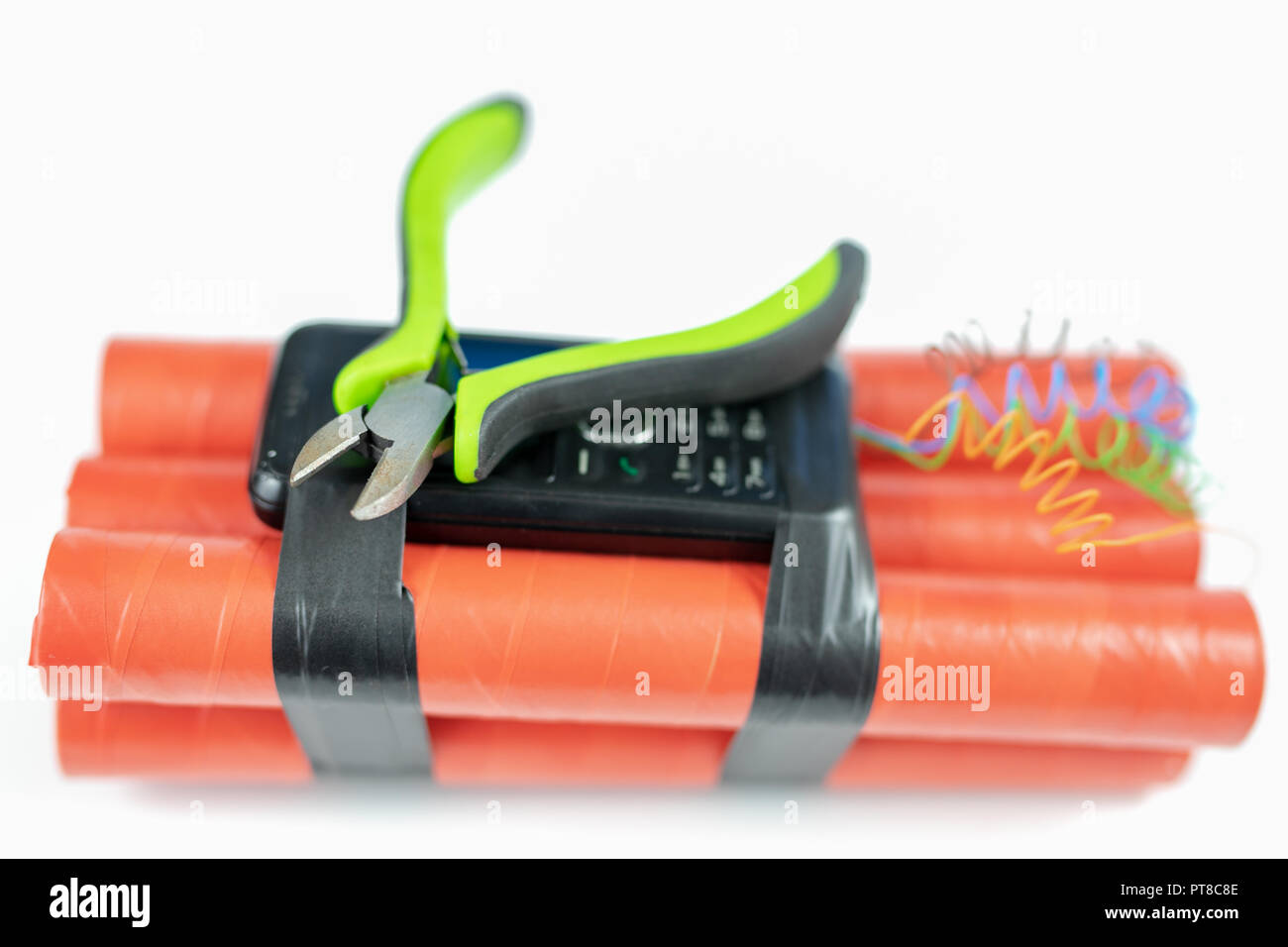 Dynamite sticks with time igniter. Explosive material with ignition ...