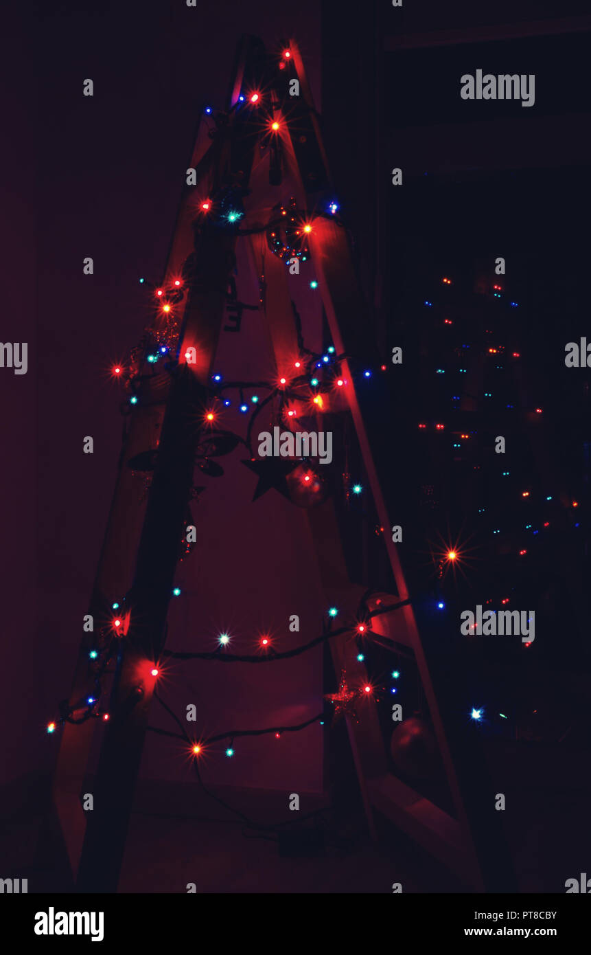 Alternative wooden christmas tree. A handmade Christmas tree and light ...