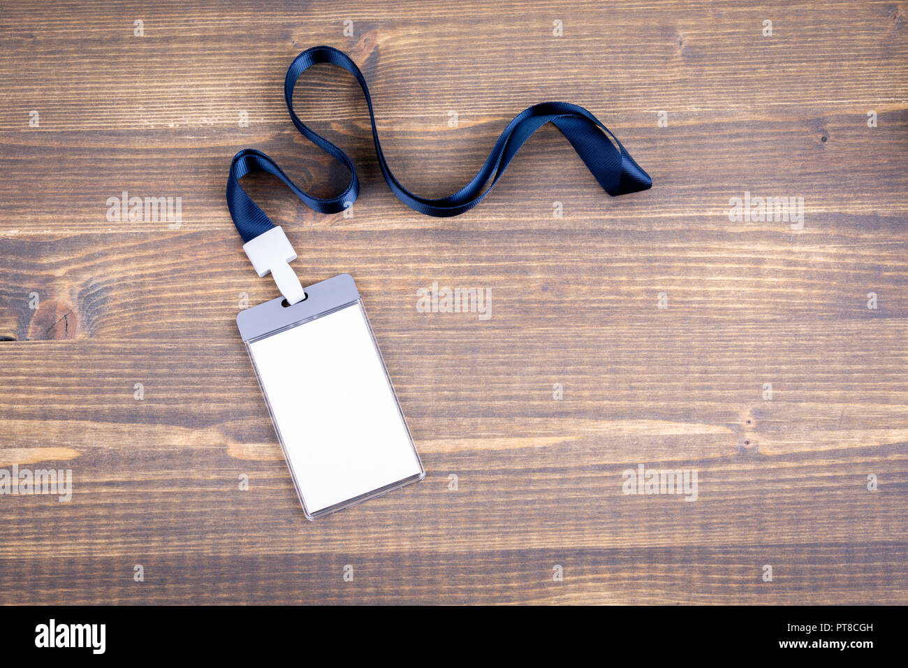 White empty staff identity mockup with blue lanyard. Name tag, ID card ...