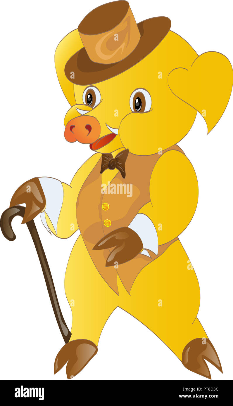 Little cute yellow piggy. Real gentleman Stock Photo - Alamy