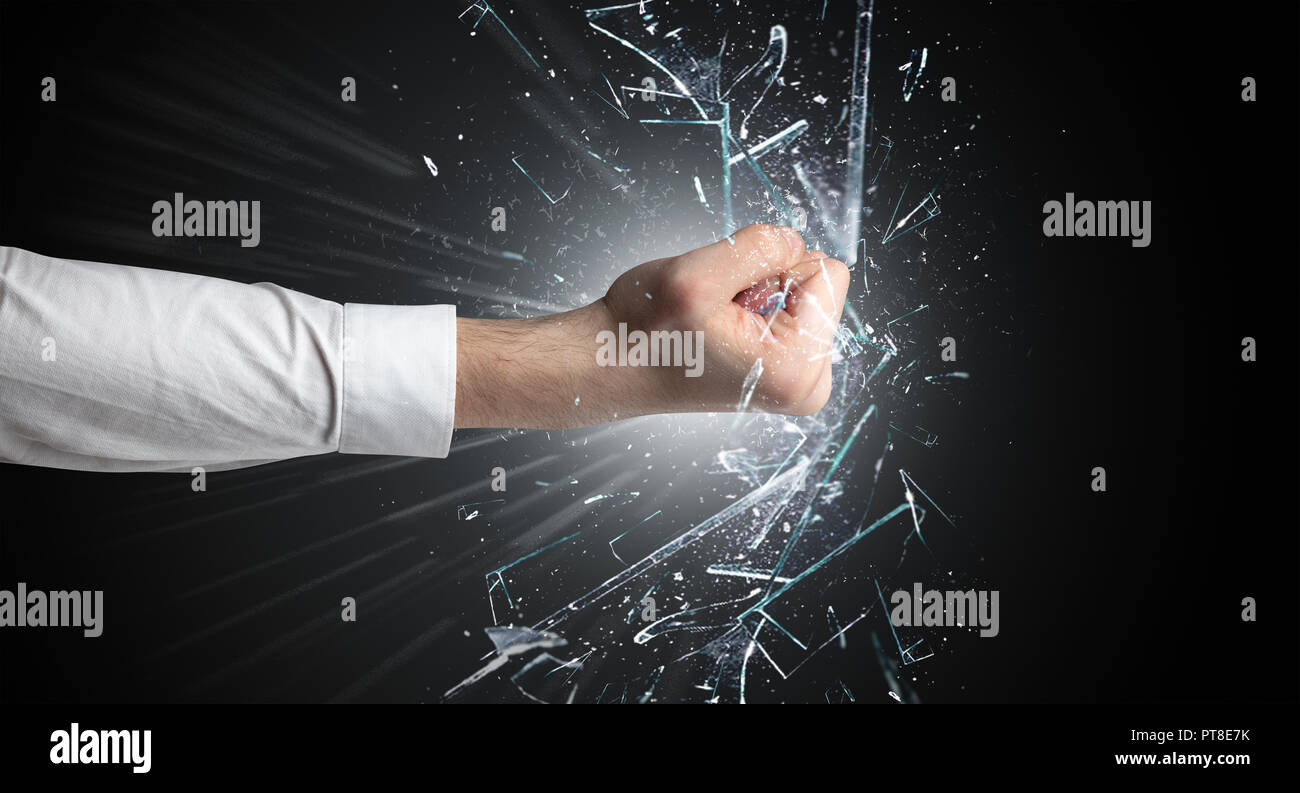 Big hand hits intense and breaks glasses Stock Photo - Alamy
