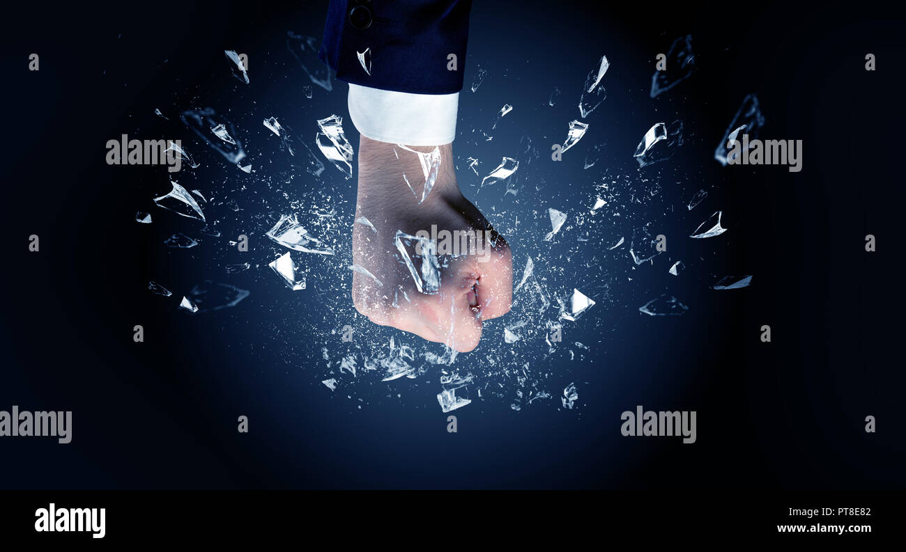 Big hand hits intense and breaks glasses Stock Photo - Alamy