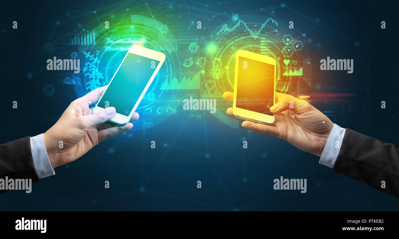 Close up of two smartphones, business and communication concept Stock ...