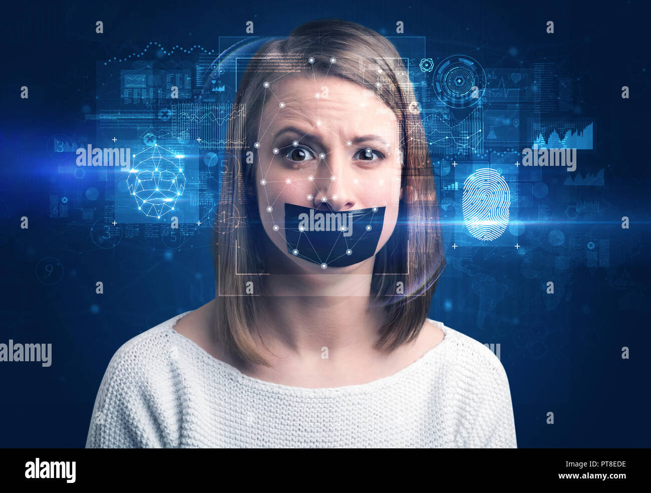 Biometric verification - face and fingerprint detection concept Stock ...