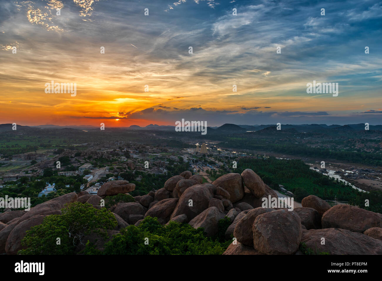 Sunset from atop Mathunga Hill in Hampi India Stock Photo - Alamy