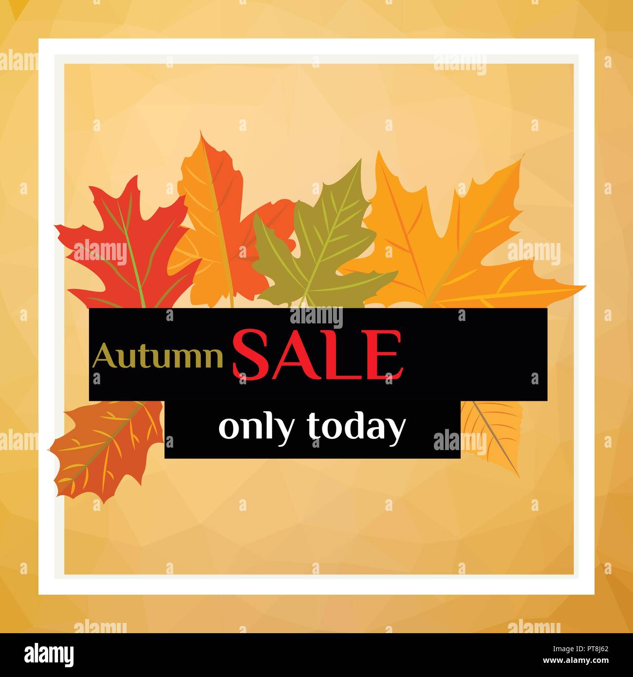 Vector illustration. Autumn sale with yellow leaves on colored abstract ...